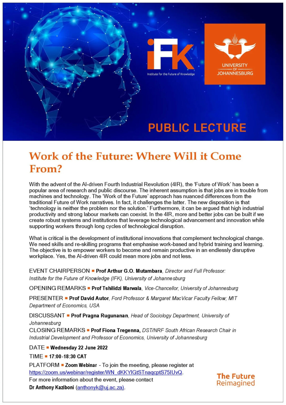 Public Lecture: Work of the Future: Where Will it Come From? - UJ ...